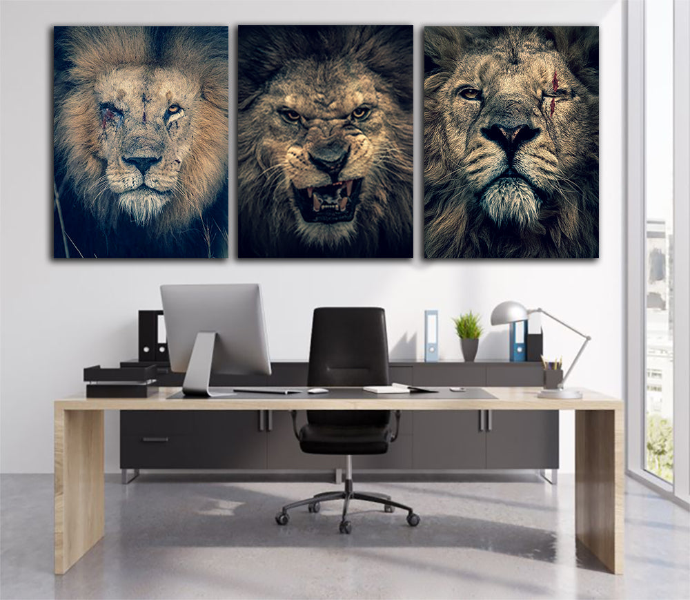 Set 3 tablouri canvas Leul REGE | WallDecorRomania