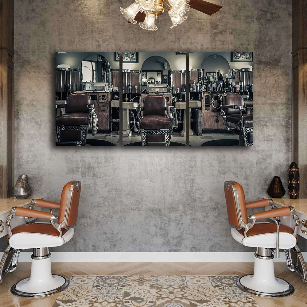 Barber chop chairs: multicanvas frizerie vintage | WallDecorRomania