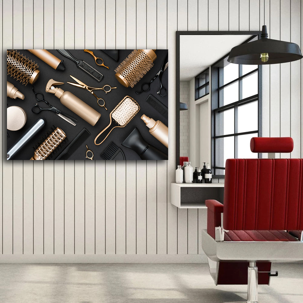 Instrumente noi: multicanvas frizerie gold | WallDecorRomania